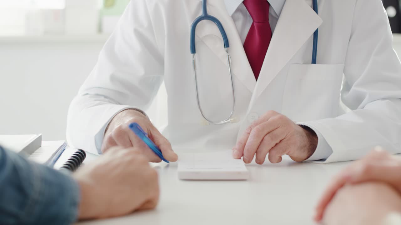 Premium stock video - Handheld view of doctor writing a prescription ...