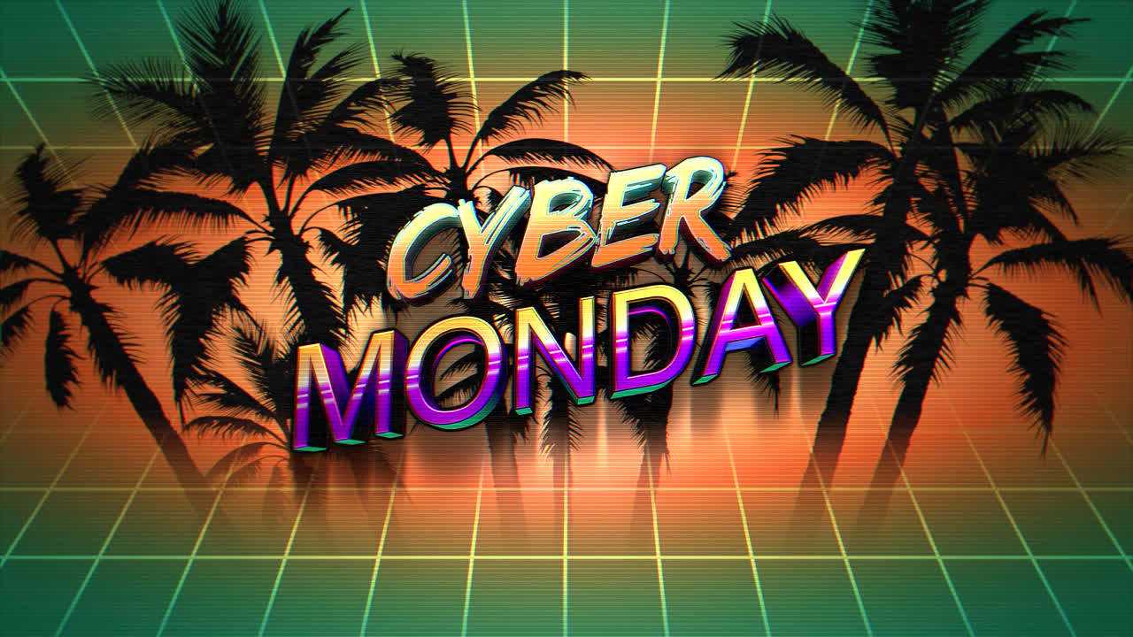 Cyber Monday with tropical trees in sunset in 80s style | Premium Stock ...