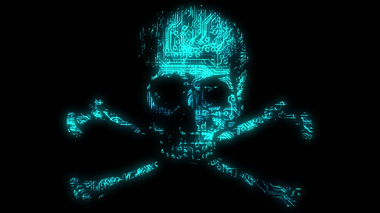 Premium stock video - Alarming animated cyber hacking skull and cross ...