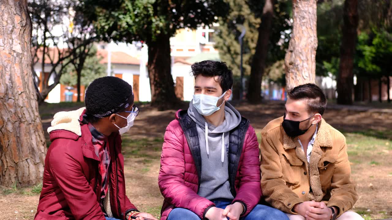 Triple Friend Talking At Park | Premium Stock Video Footage