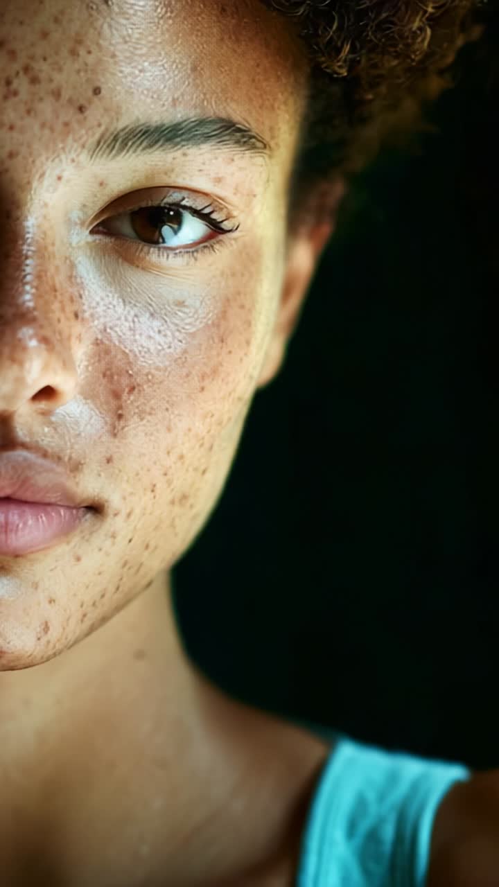 Close-Up Portrait of a Young Woman Showcasing Freckles on Her Face ...