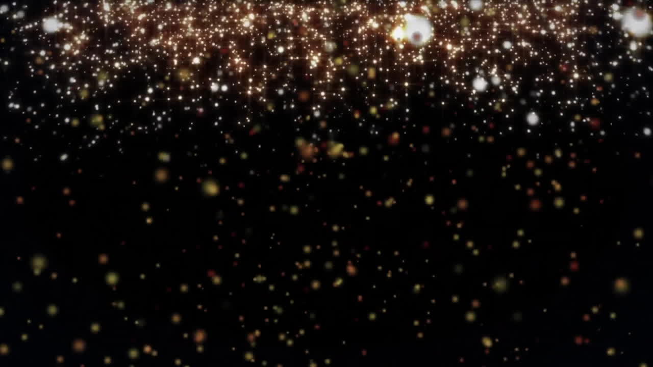 Animation bouncing circles and falling particles over black background ...