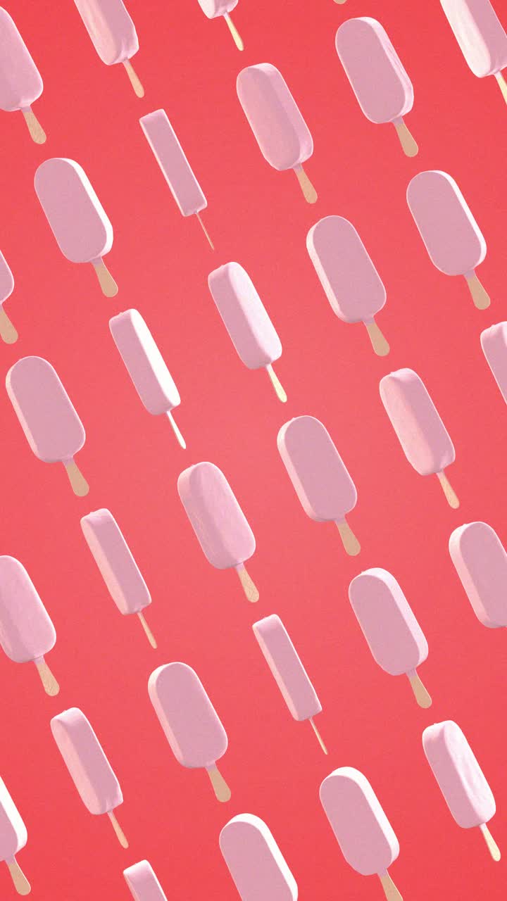 Rotating Pink Ice Cream Popsicle Pattern on Vibrant Red Background ...