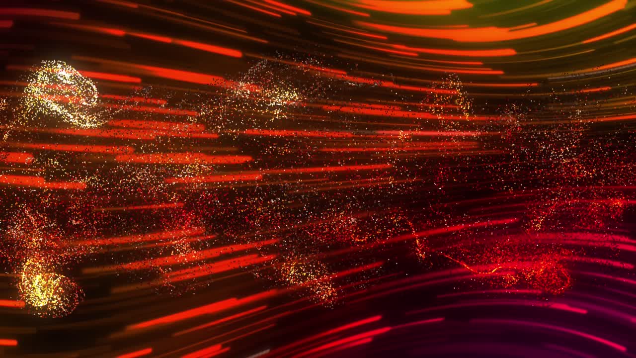 Premium stock video - Animation of neon red trails moving over spots