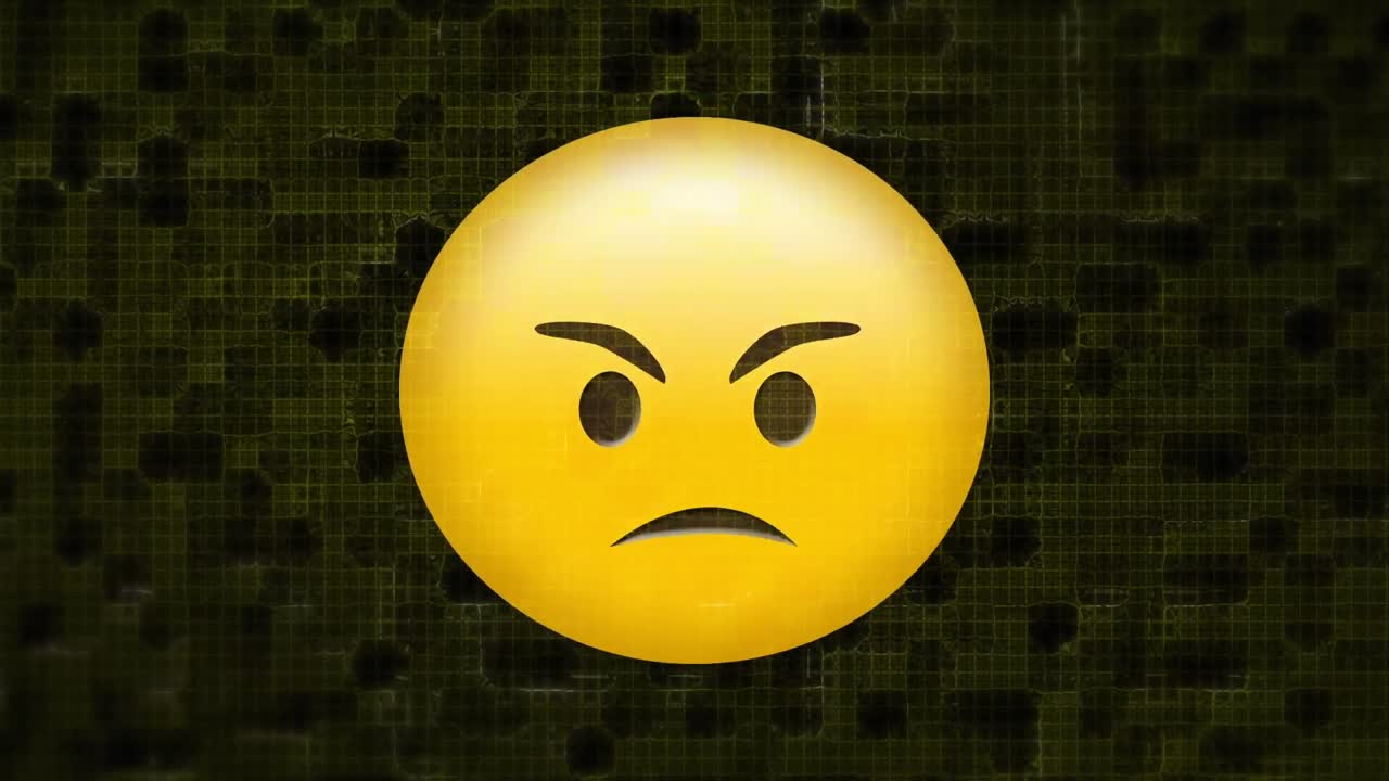Premium stock video - Animation of angry emoticon on black background