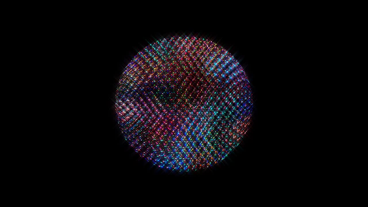 Animated round shape of full color flashing lights, on a black ...