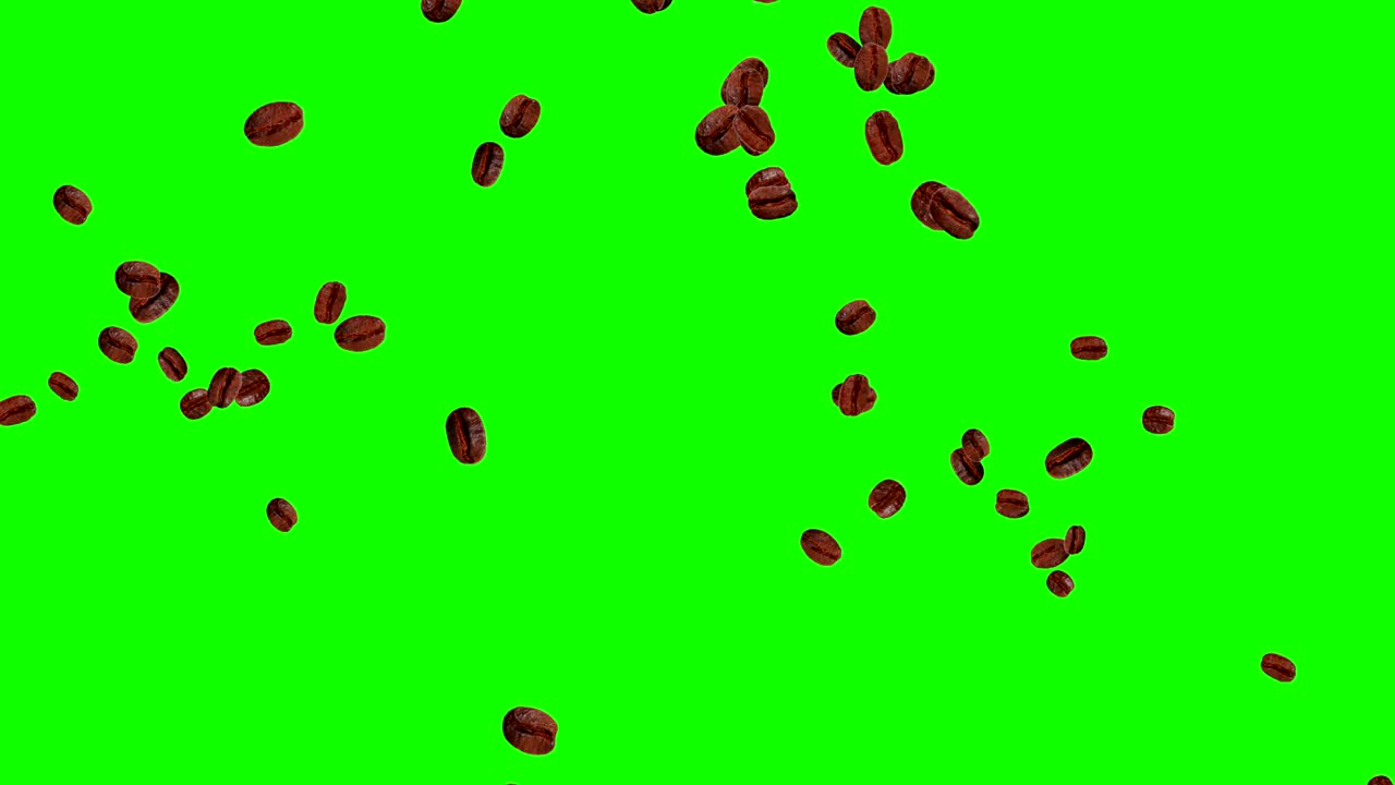 Coffee beans rain falling from sky , green screen chroma key animation ...