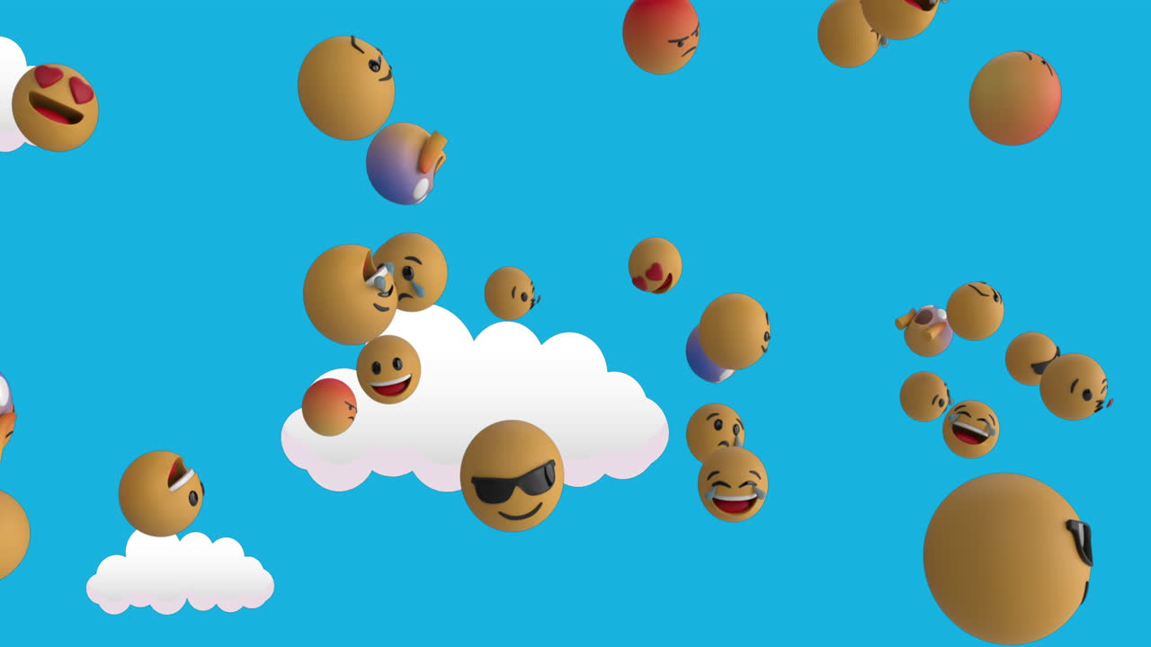 animation of emoticons floating over blue sky with clouds | freepik