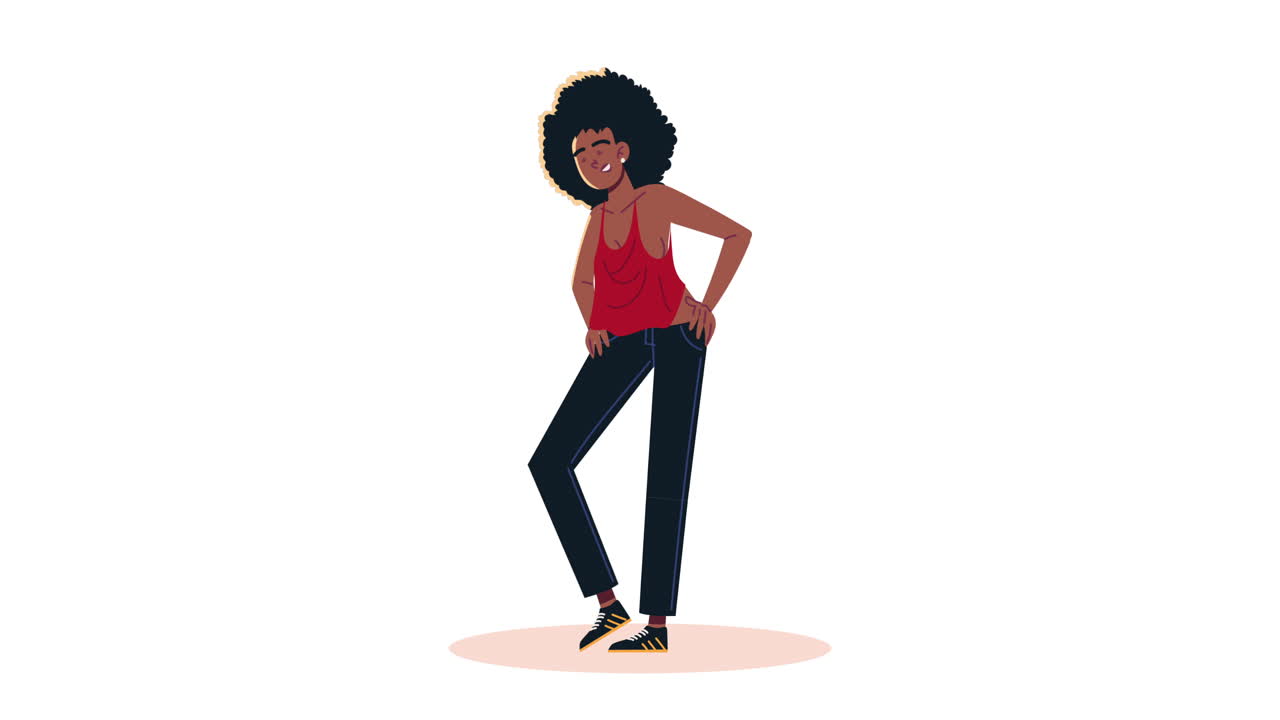 Young afro woman standing animation | Premium Stock Video Footage