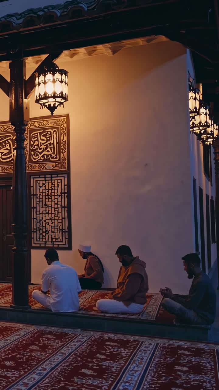 Muslim Men Praying at a Mosque at Night | Premium Stock Video Footage