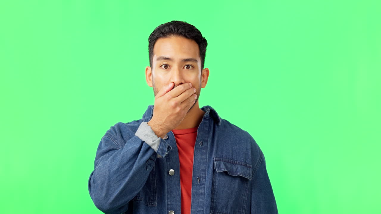 Face, Shock And Surprise Of Man On Green Screen Free Stock Video ...