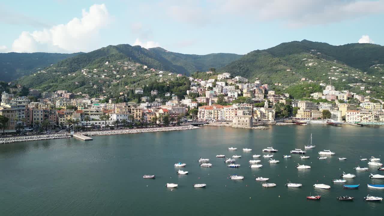 Rapallo Wide Aerial Panorama Slide Over Boats And Sea With The View ...