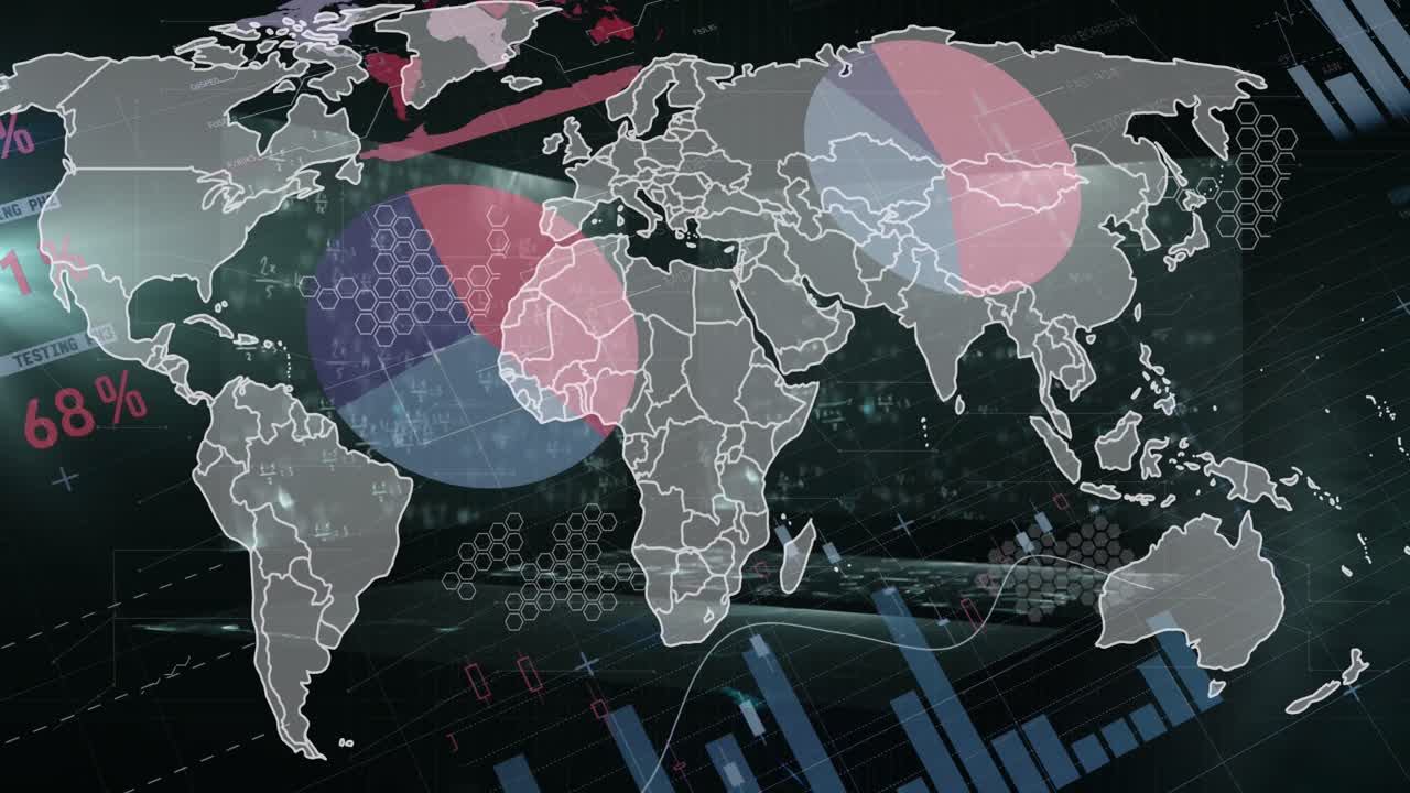 Premium stock video - Animation of world map and data processing