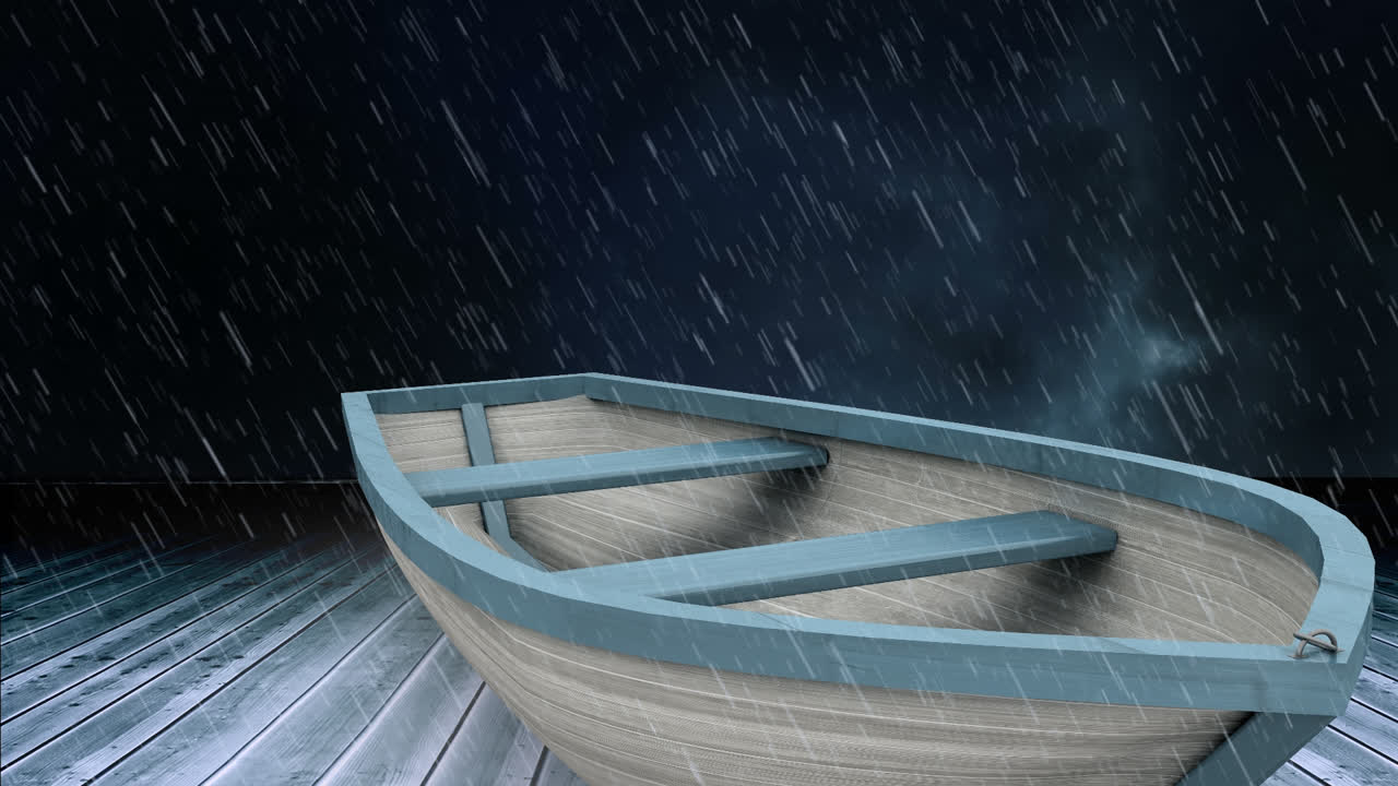 Premium stock video - Animation of rain and storm over boat
