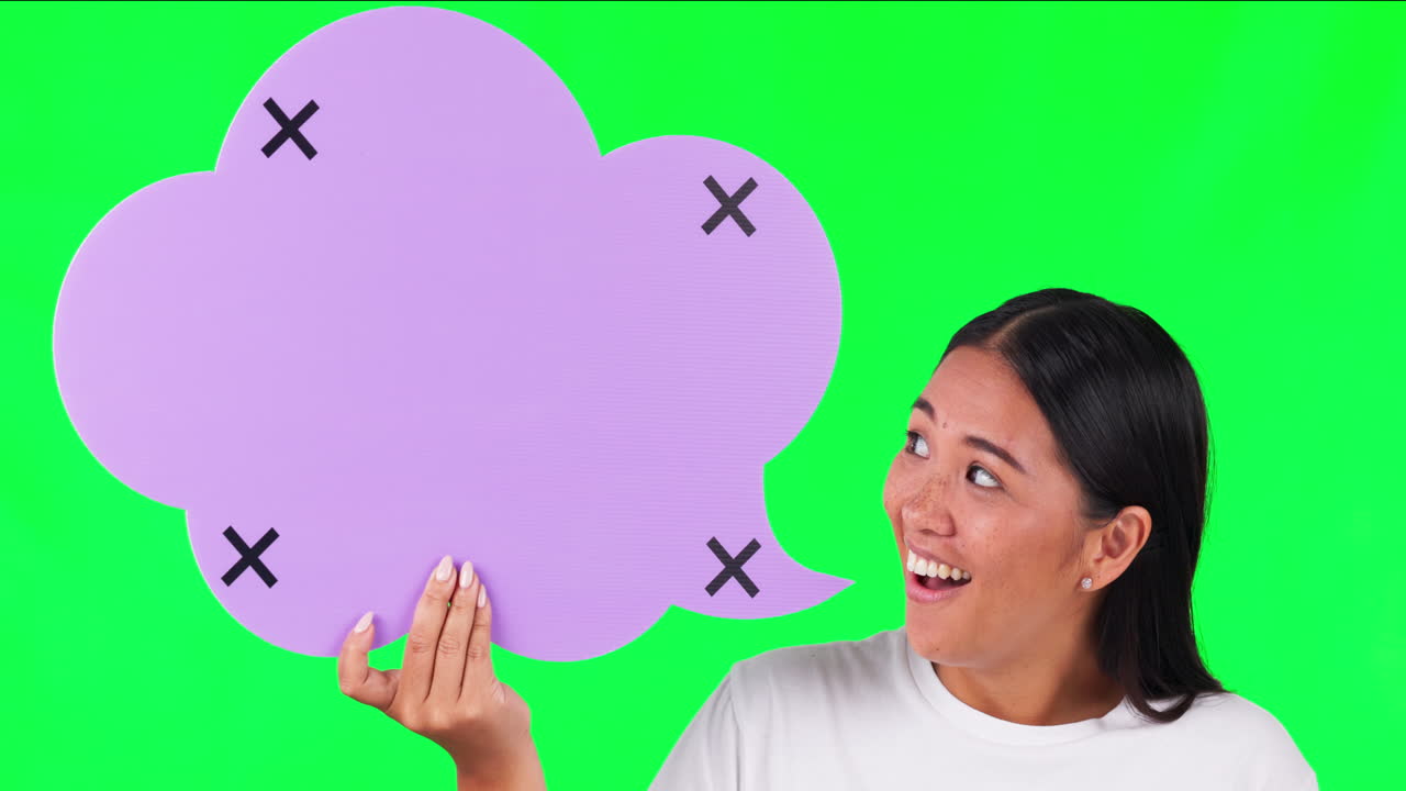 Wow, green screen and woman face with speech Premium Stock Video Footage