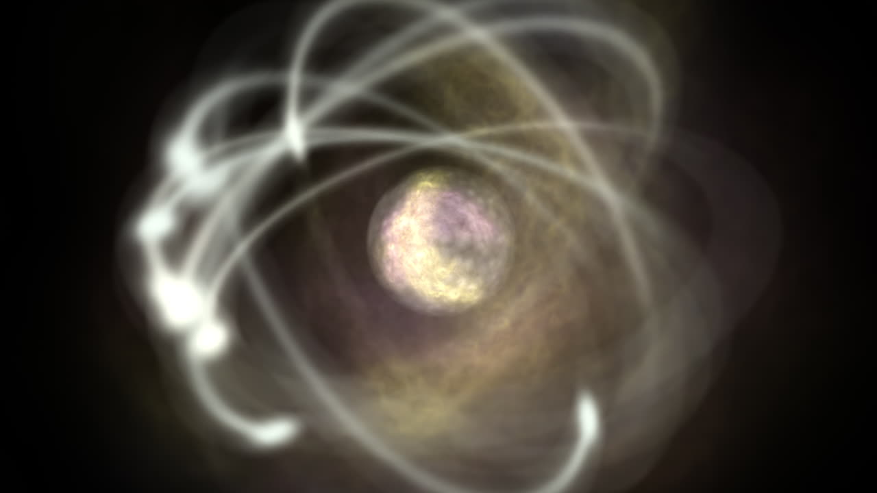 Atomic Structure Simulation With Orbiting Electron Trails And Rapidly ...