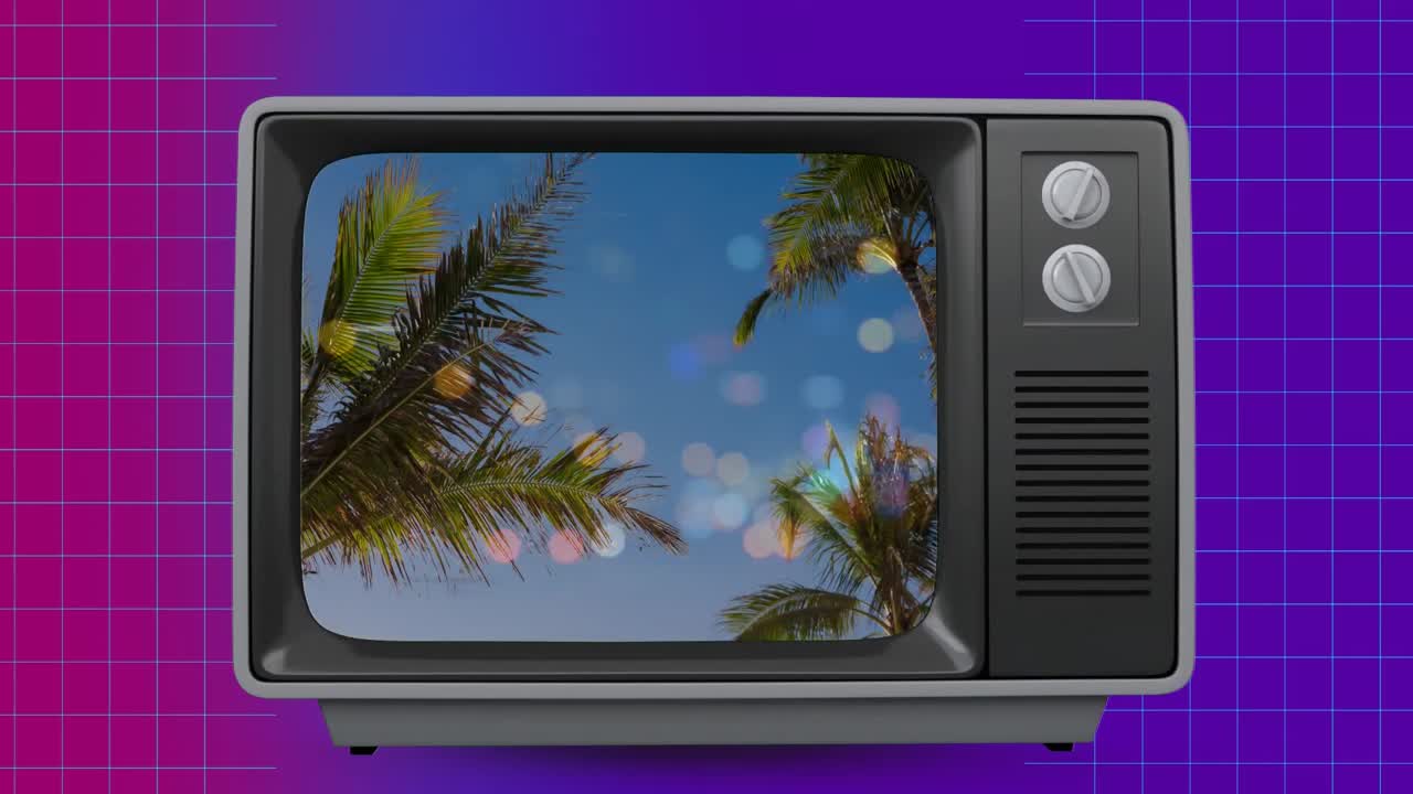 Premium stock video - Small vintage tv where appear a paradise view