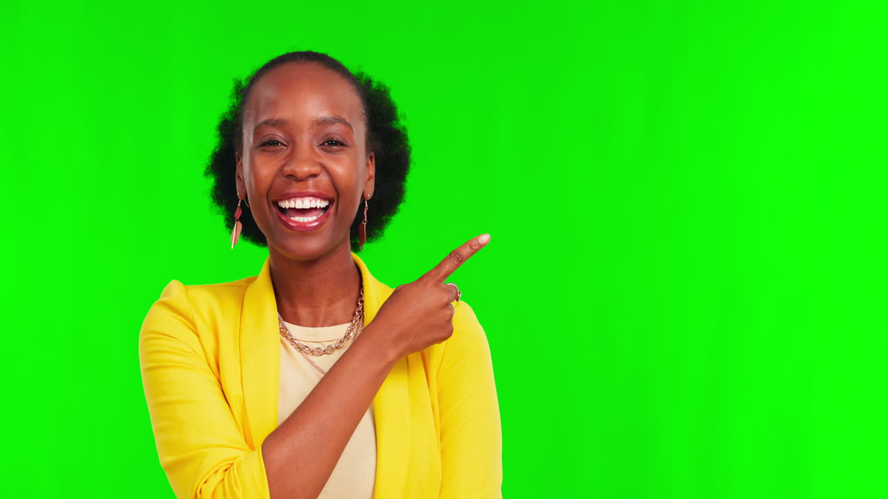 Green screen, pointing and face of black woman Premium Stock Video Footage