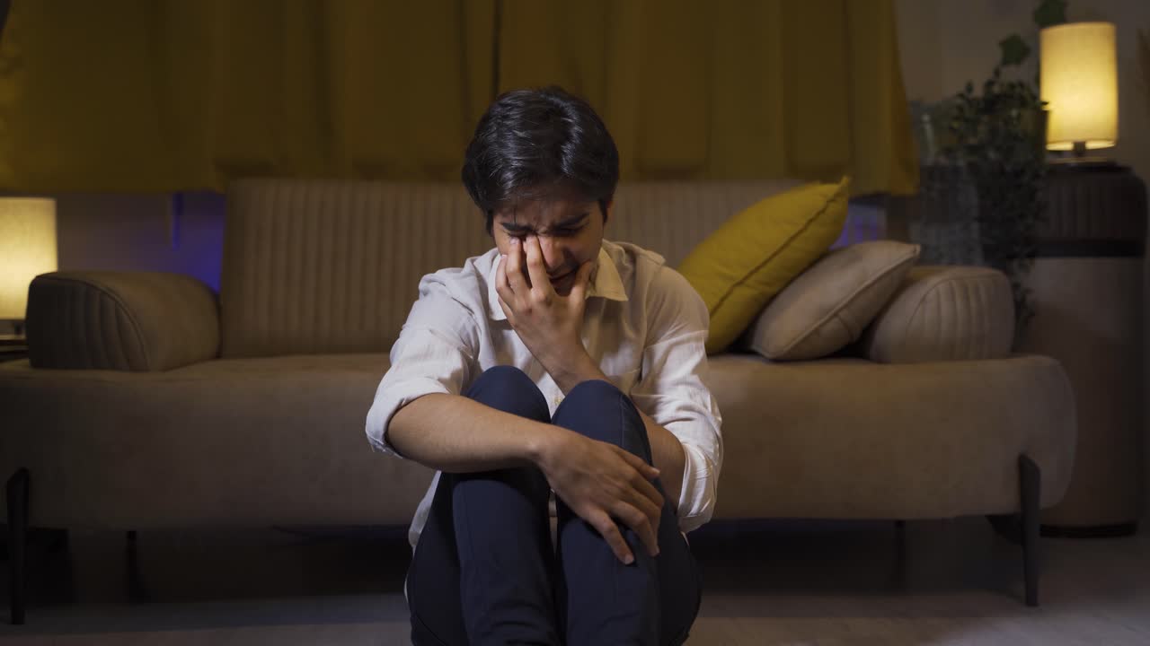 Sad Man Crying At Home. Free Stock Video Footage Download Clips