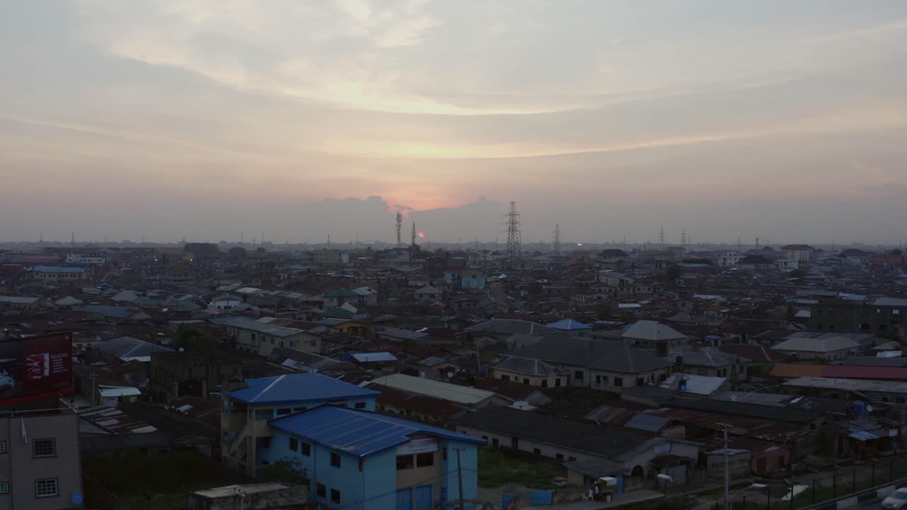 Free stock video - Town at dusk nigeria drone 10