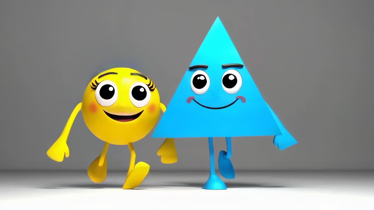 Happy Yellow Circle and Blue Triangle Characters Walking Together ...