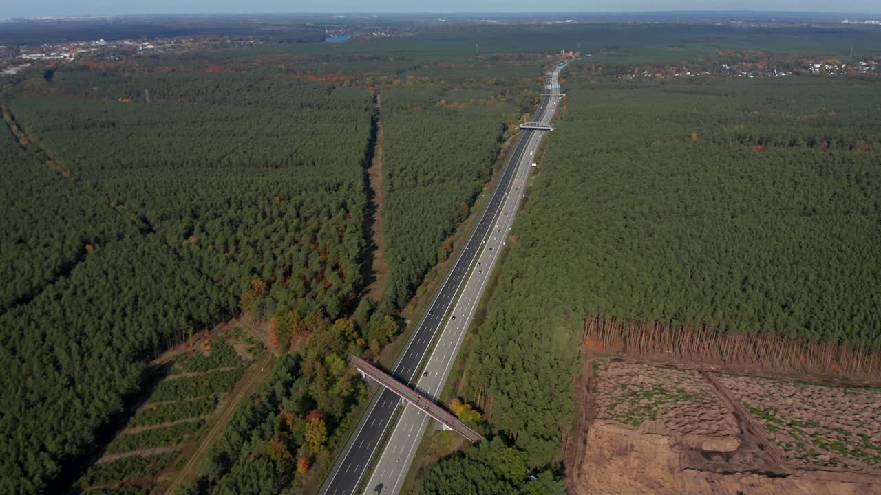 Long German Highway Autobahn In Between Forest Rural Landscape, Aerial ...