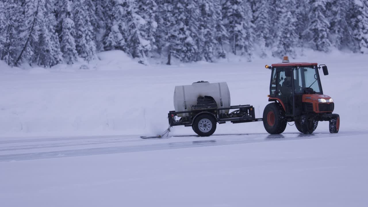 Tractor On Frozen Lake Creating Ice Rink, 4K, Banff Alberta Free Stock ...