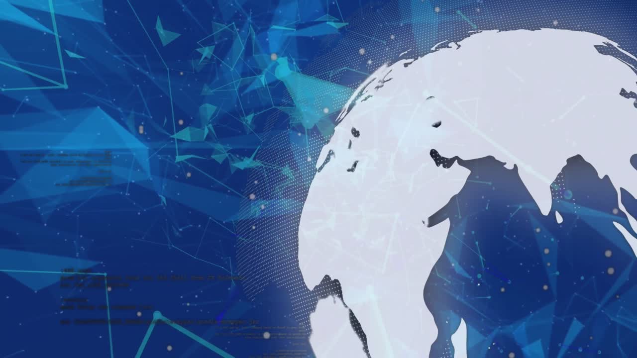 Premium stock video - Animation of spinning globe, plexus networks and data processing on blue ...