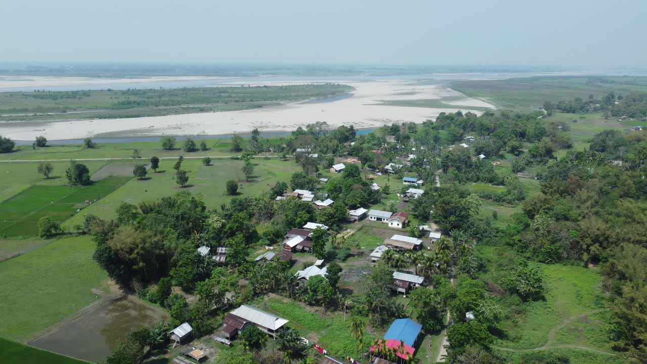 Premium stock video - Drone view shot of asian largest river island majuli island