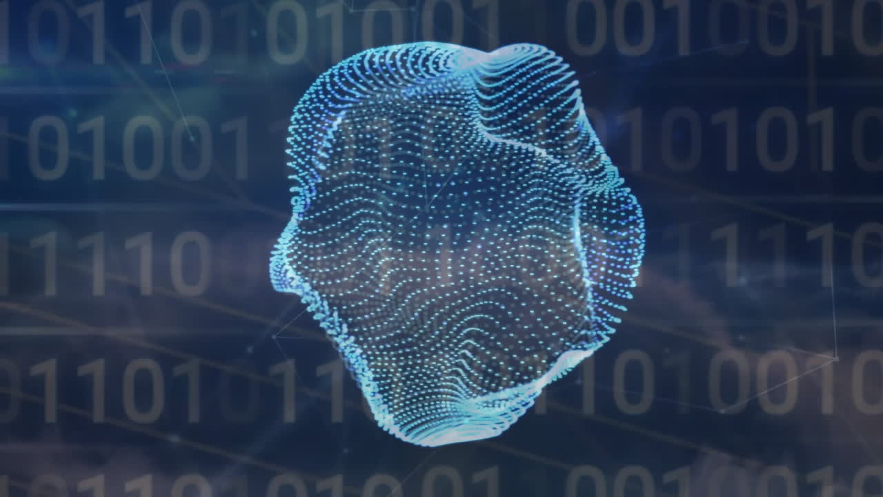 Digital binary code and 3d mesh animation over dark blue background Premium Stock Video Footage