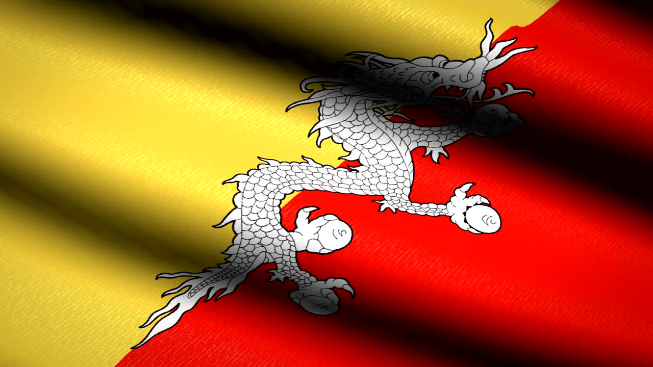 Bhutan Flag Waving Textile Textured Background. Seamless Loop Animation ...