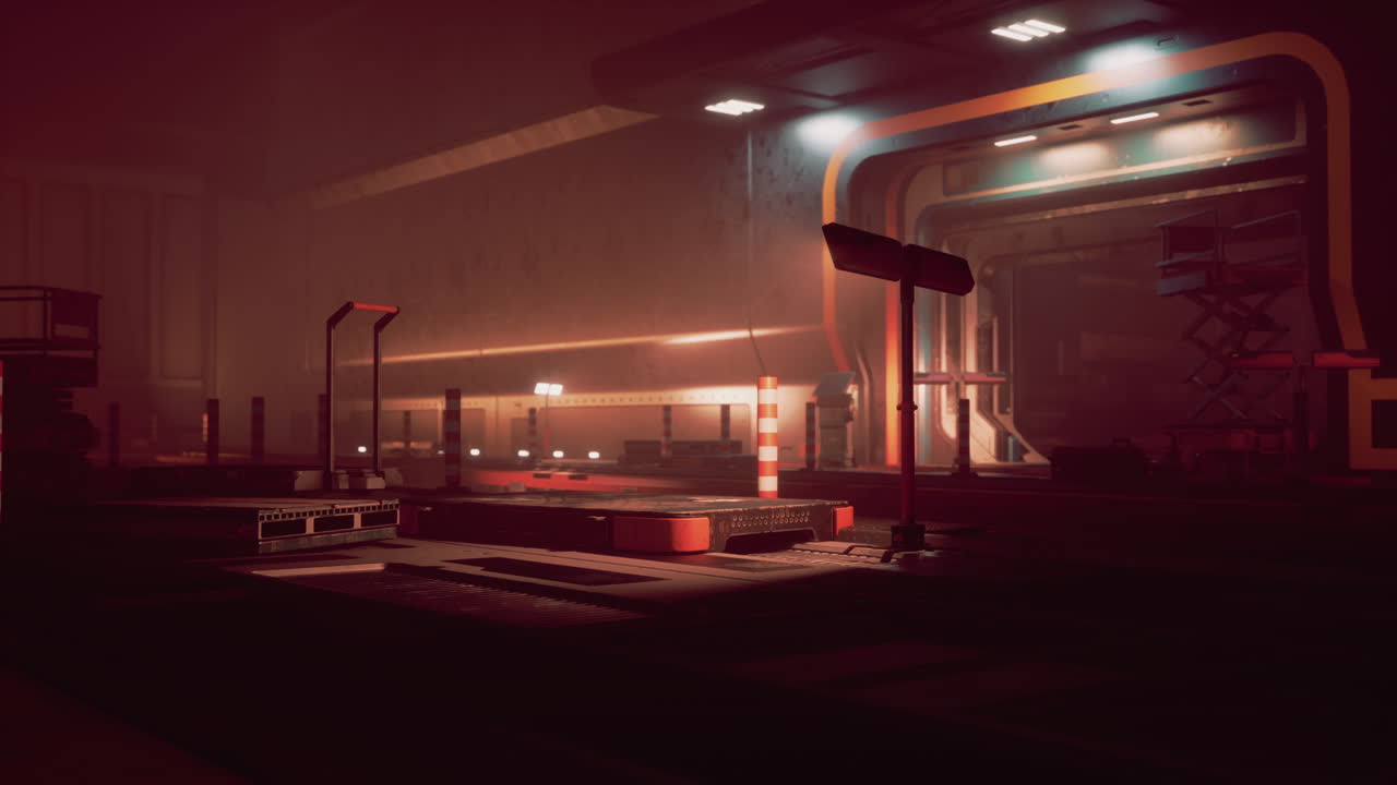 Futuristic industrial loading dock at night Premium Stock Video Footage