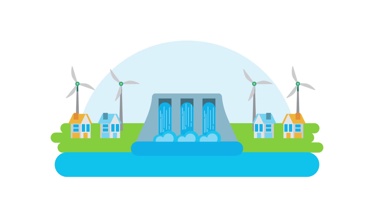 Hydroelectric dam eco friendly animation | 프리미엄 스톡 동영상 자료