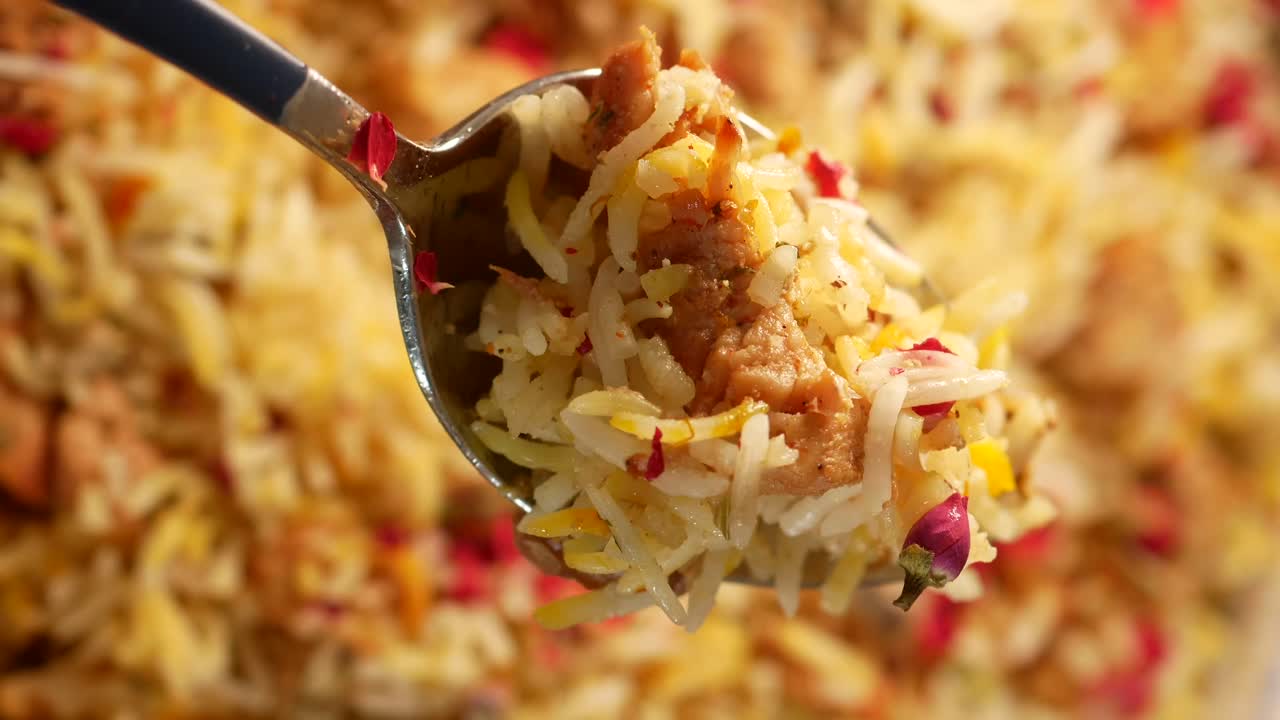 Close-up of Biryani on a Spoon | Premium Stock Video Footage