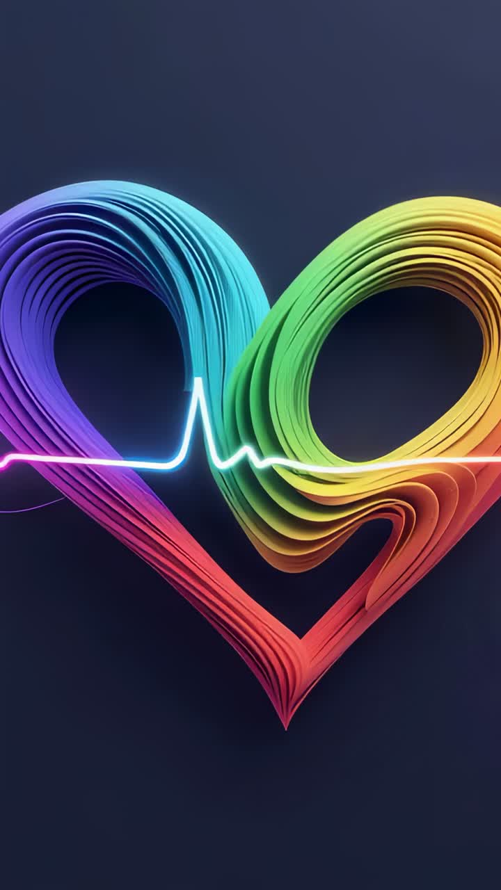 Vertical video: Neon ECG line appearing left pulsing through ribbon ...