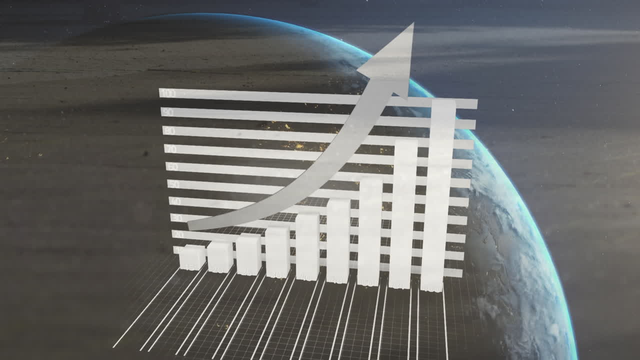 Premium stock video - Animation of arrow on bar graphs over rotating ...