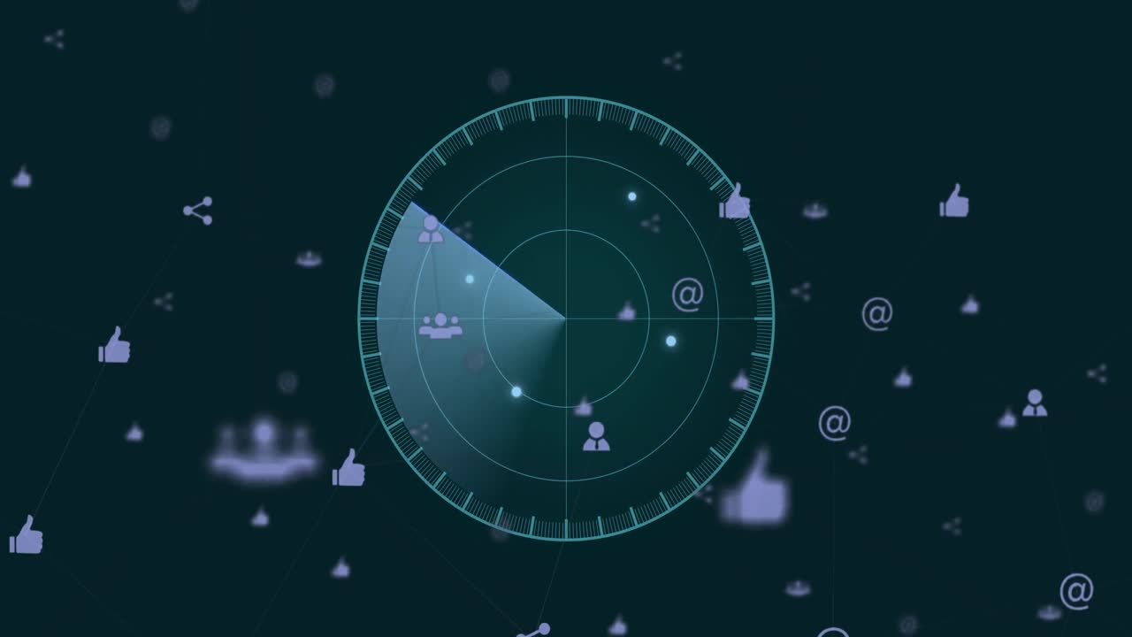Premium stock video - Animation of scope scanning over media icons