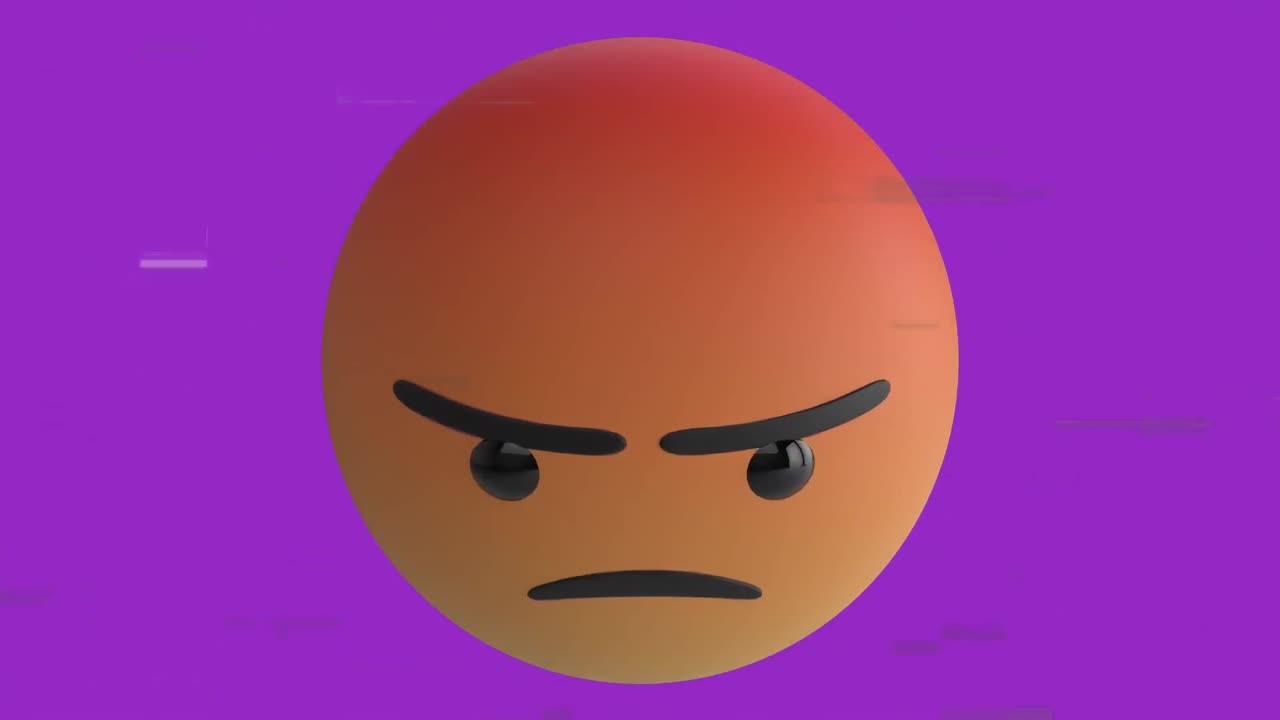 Premium stock video - Animation of angry emoji icon over screen with noise