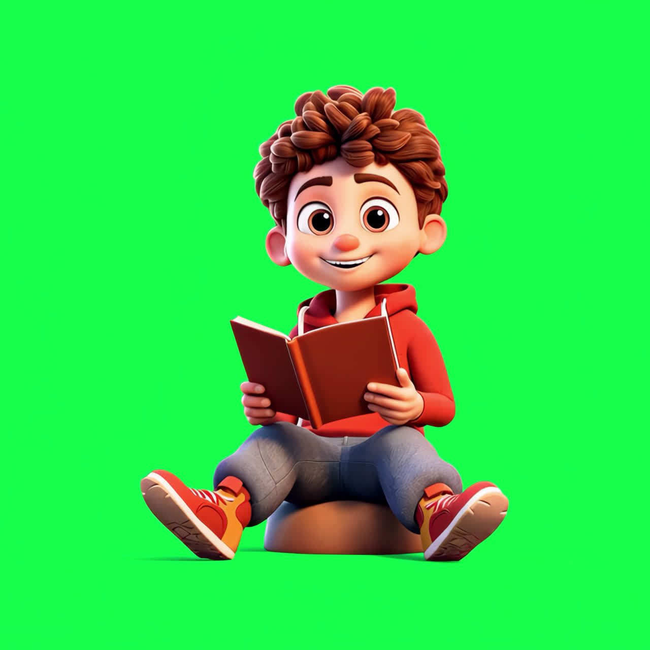 Boy reading a book animation isolated asset, transparent 4K video ...