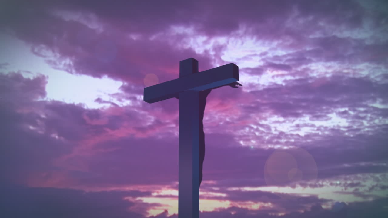 Animation of shining lights over crucifix and landscape | Premium Stock ...