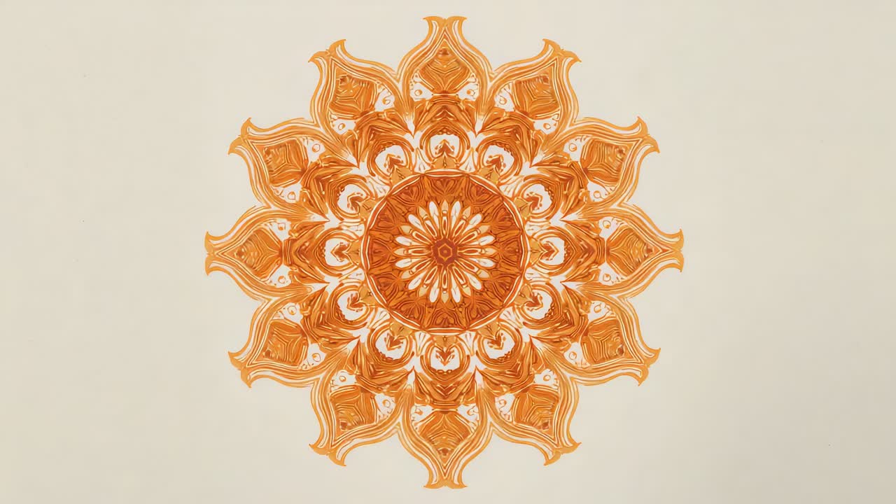 Animating ornate mandala rotating slowly on cream-beige field ...