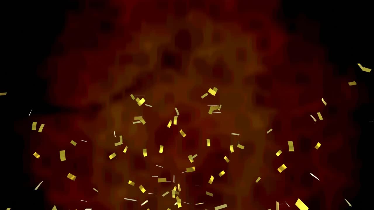 Premium stock video - Animation of gold confetti falling over red and black background