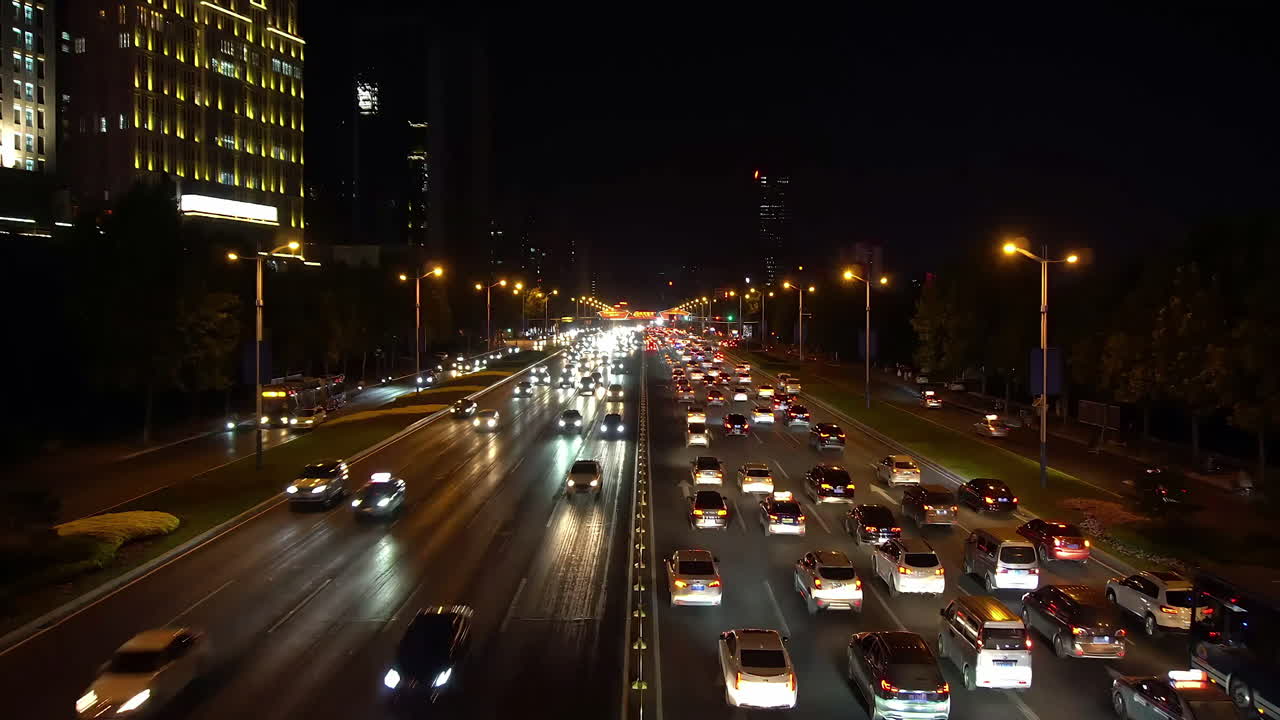 Cars traffic jam and congestion during night busy rush hour on highway ...