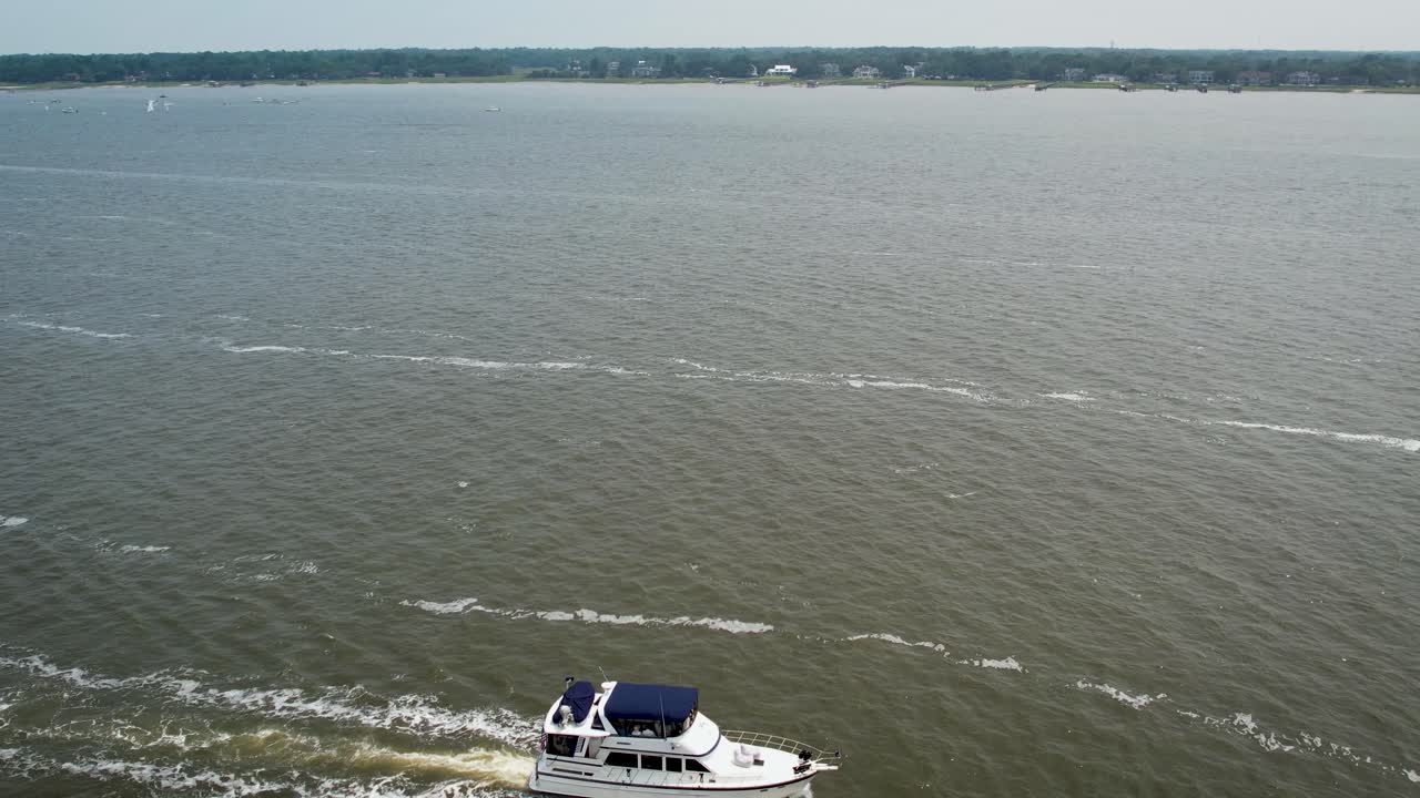 Premium stock video - Drone flyover speed boat afternoon
