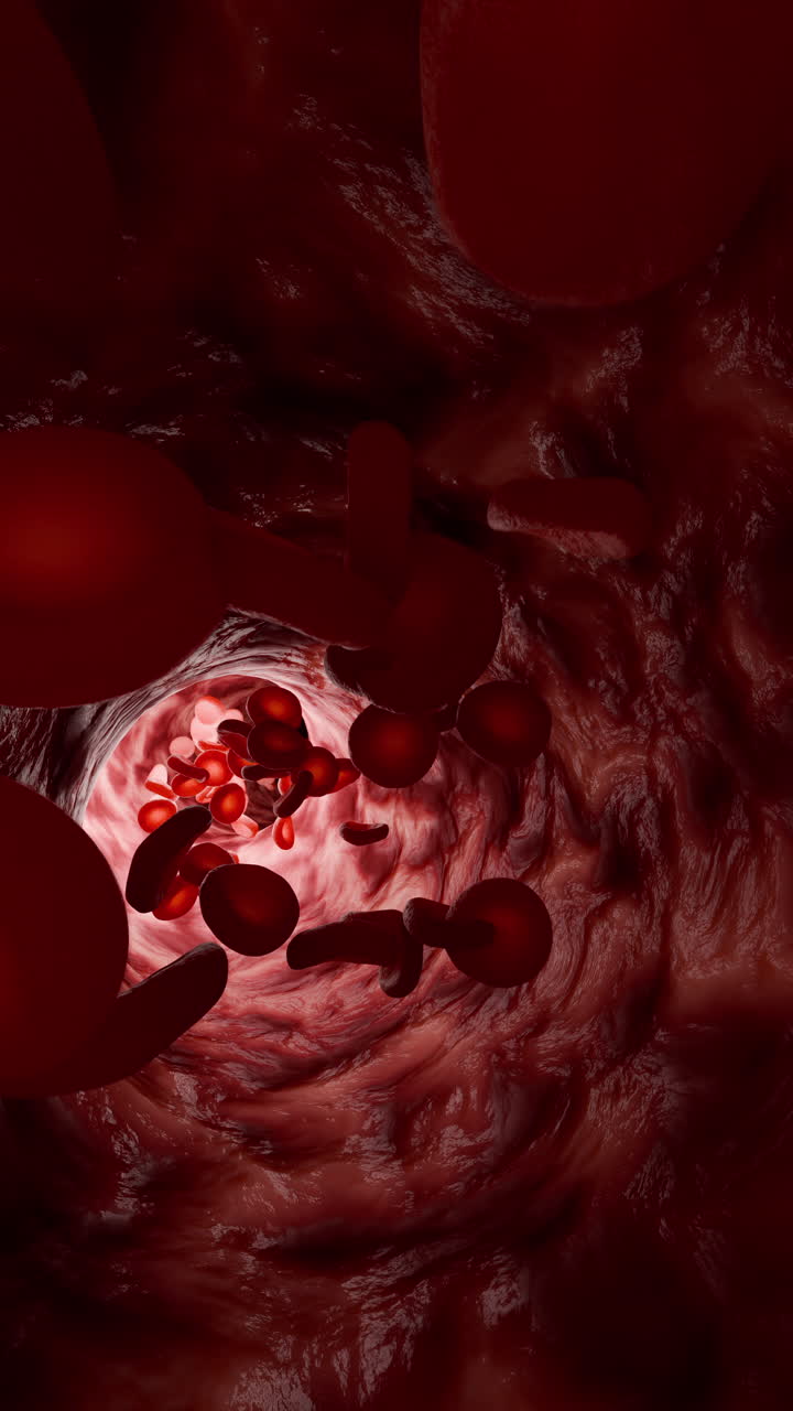 Red Blood Cells Vertical Moving Through Artery Interior Medical ...