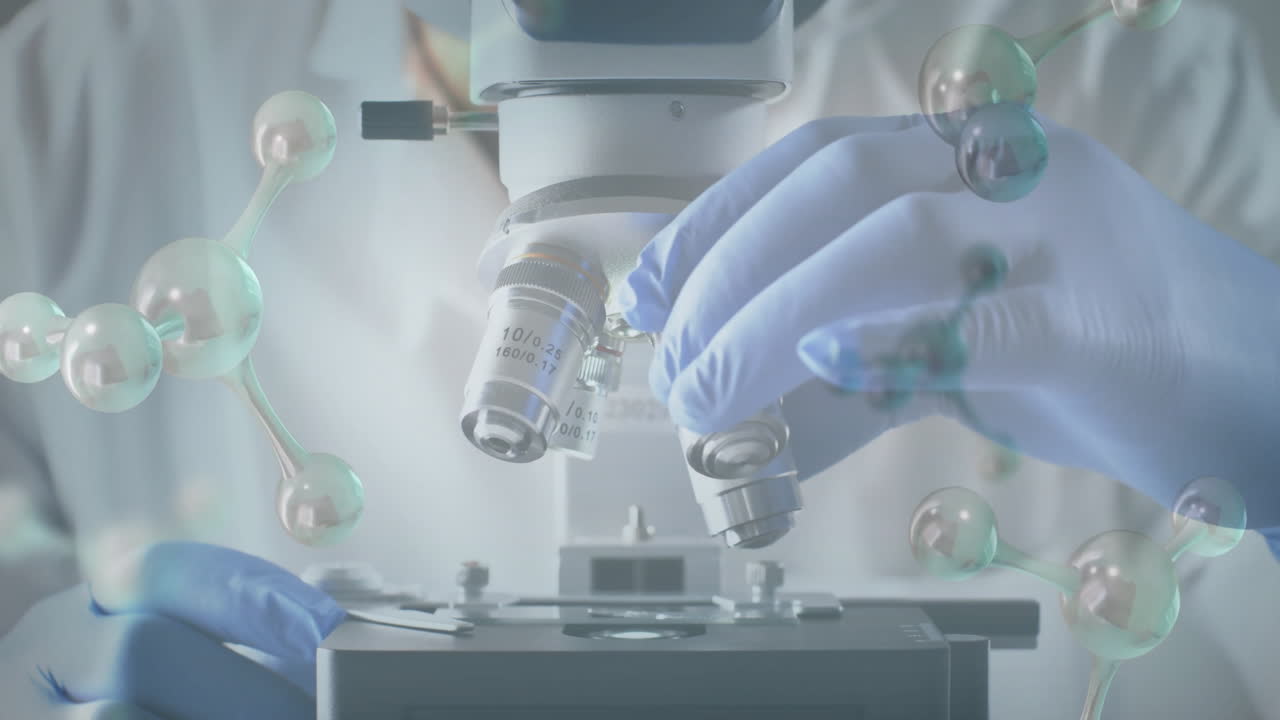 Animation Of Molecules Chemical Structures Over Scientist Using Laboratory Microscope Free Stock ...