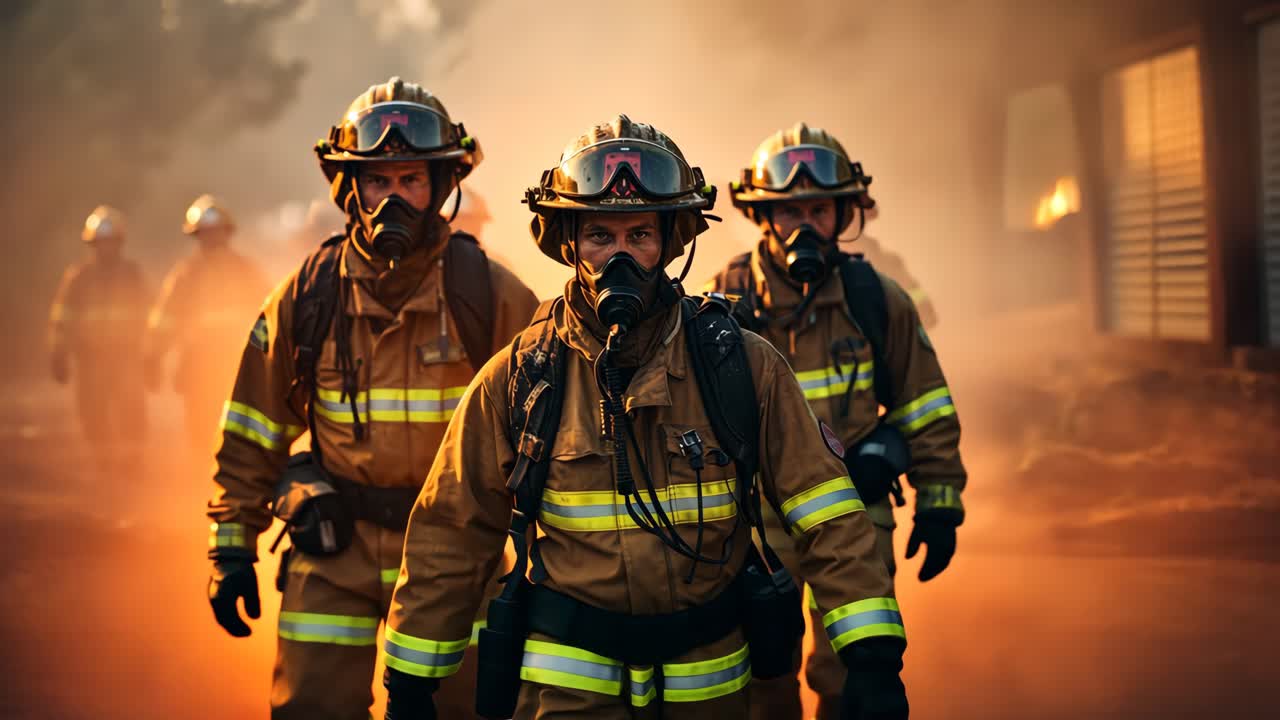 Firefighters respond to emergency in a smoke-filled area during ...
