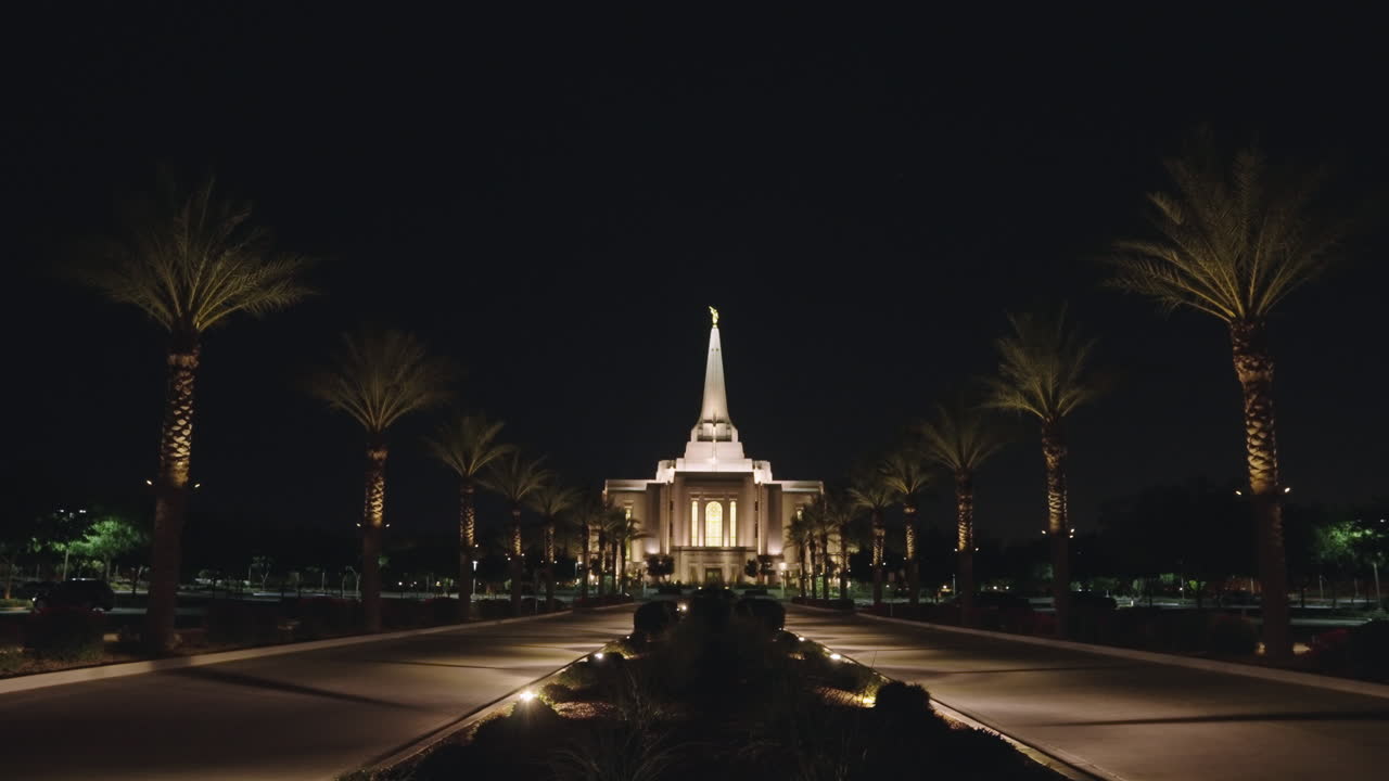 LDS Church Mormon Temple At Night In Gilbert, Arizona From A Distance ...