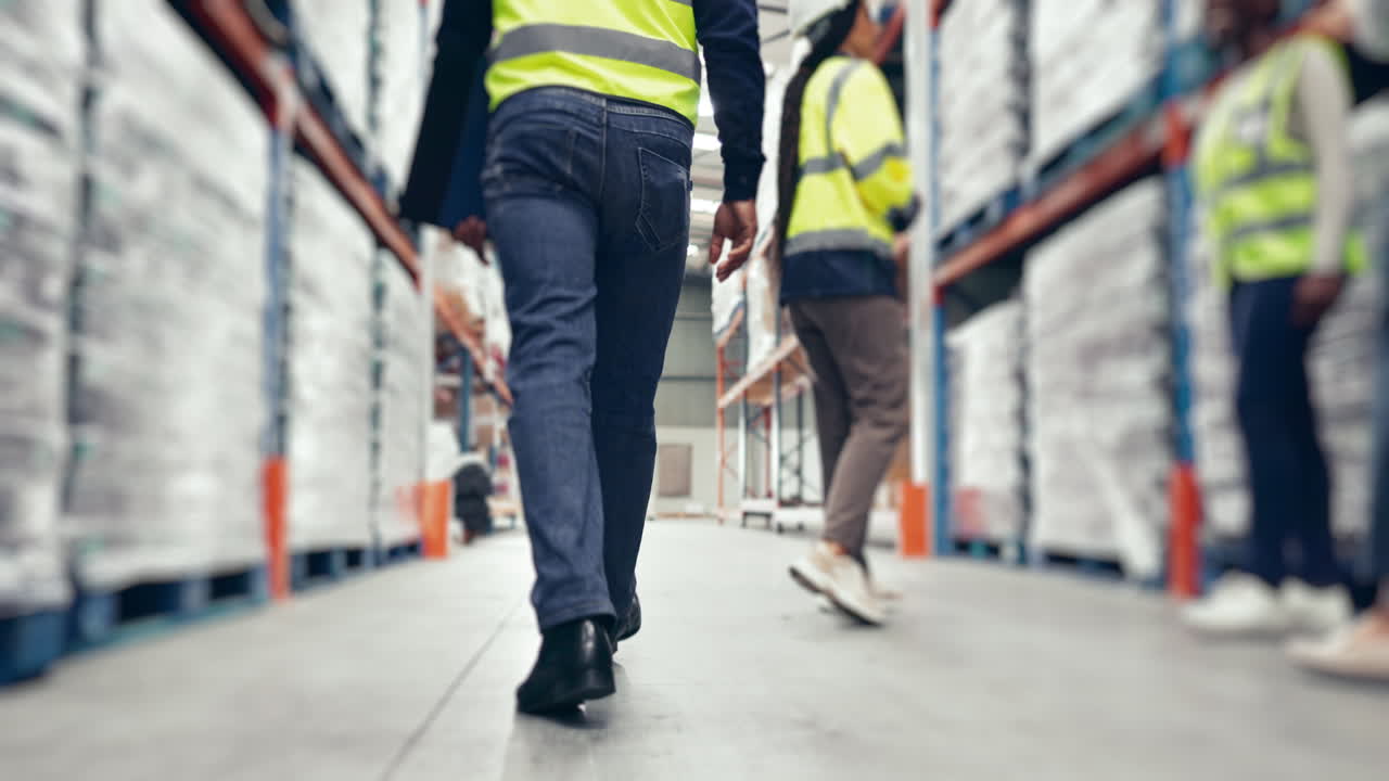 Back, man and walking in warehouse for storage Premium Stock Video Footage