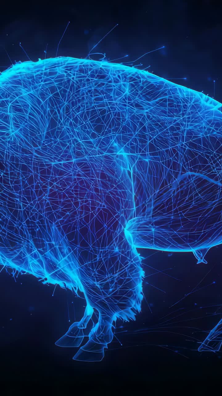 Vertical video: Camera panning rotating neon blue bison showing ...